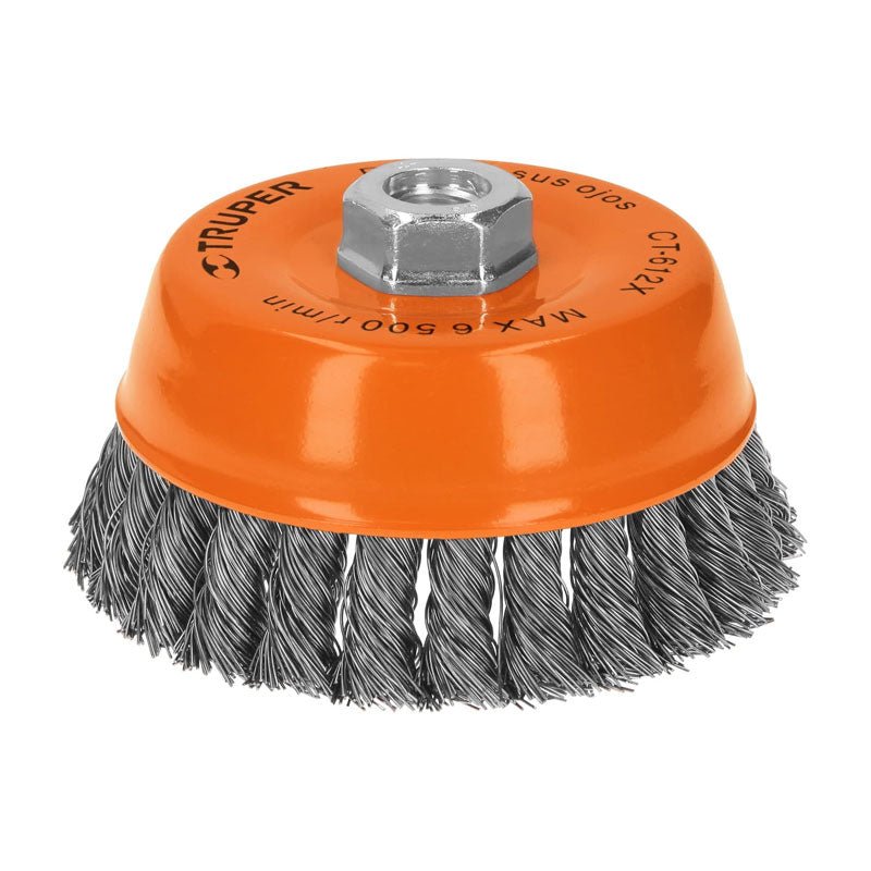 Carda copa de 5" de alambre trenzado grueso, eje 5/8" a 11, 11542 Trup