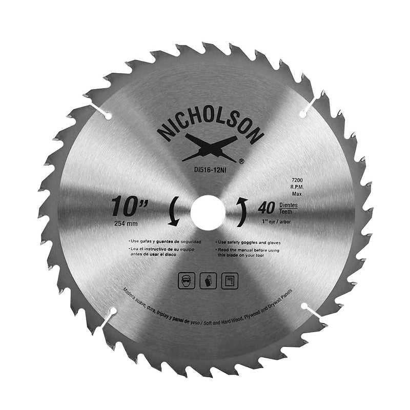 Disco Sierra Para Madera De 10" X 5/8" Con 40 Dientes, Hnc51612 Nichol